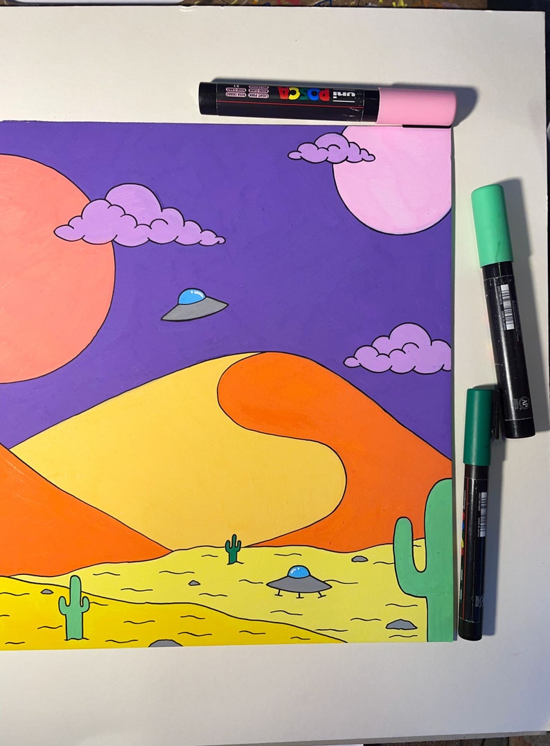 Ufos in the Desert/ Posca Pen Original Landscape Drawing - Etsy