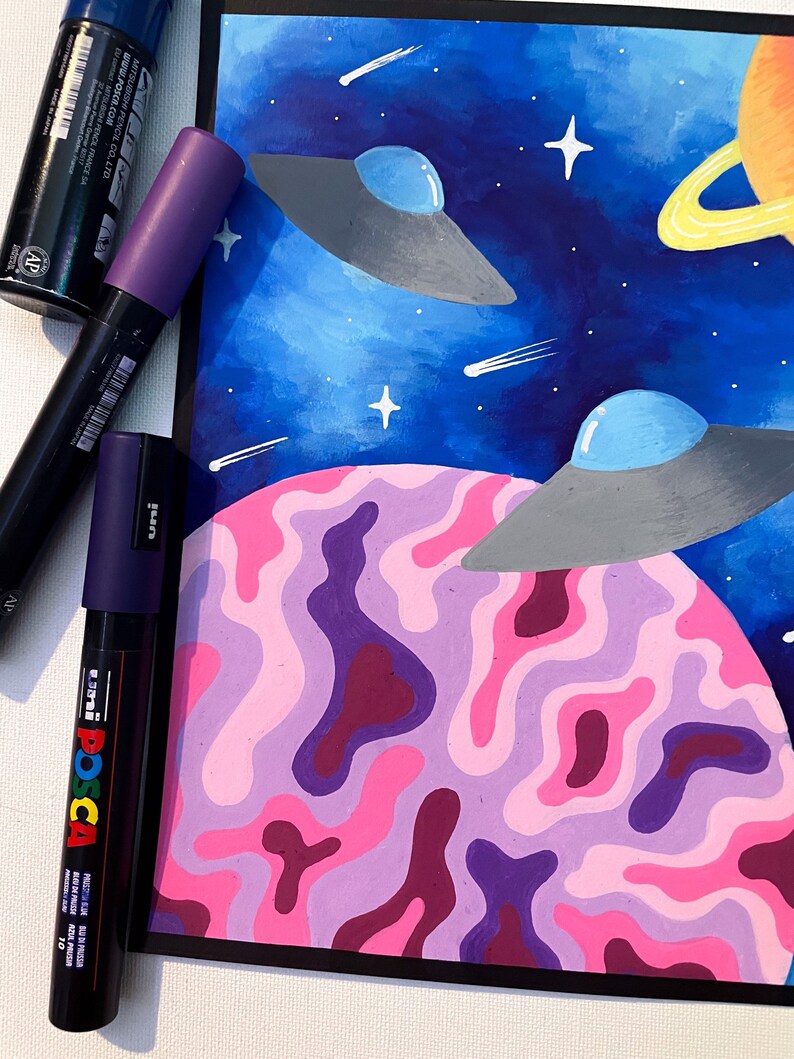 Galaxy’s Edge/ Trippy Psychedelic Galaxy Drawing ORIGINAL - Etsy