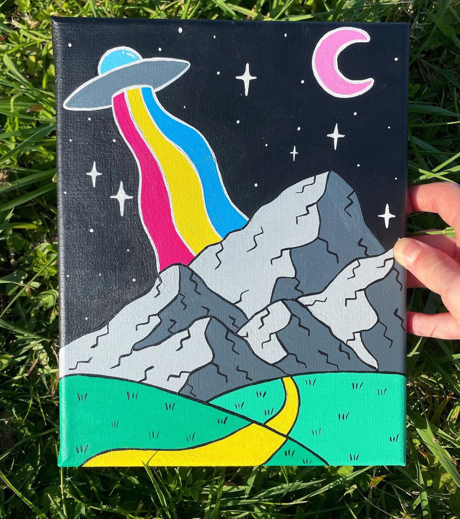 Visitors up Ahead/ Trippy Ufo Canvas Painting - Etsy