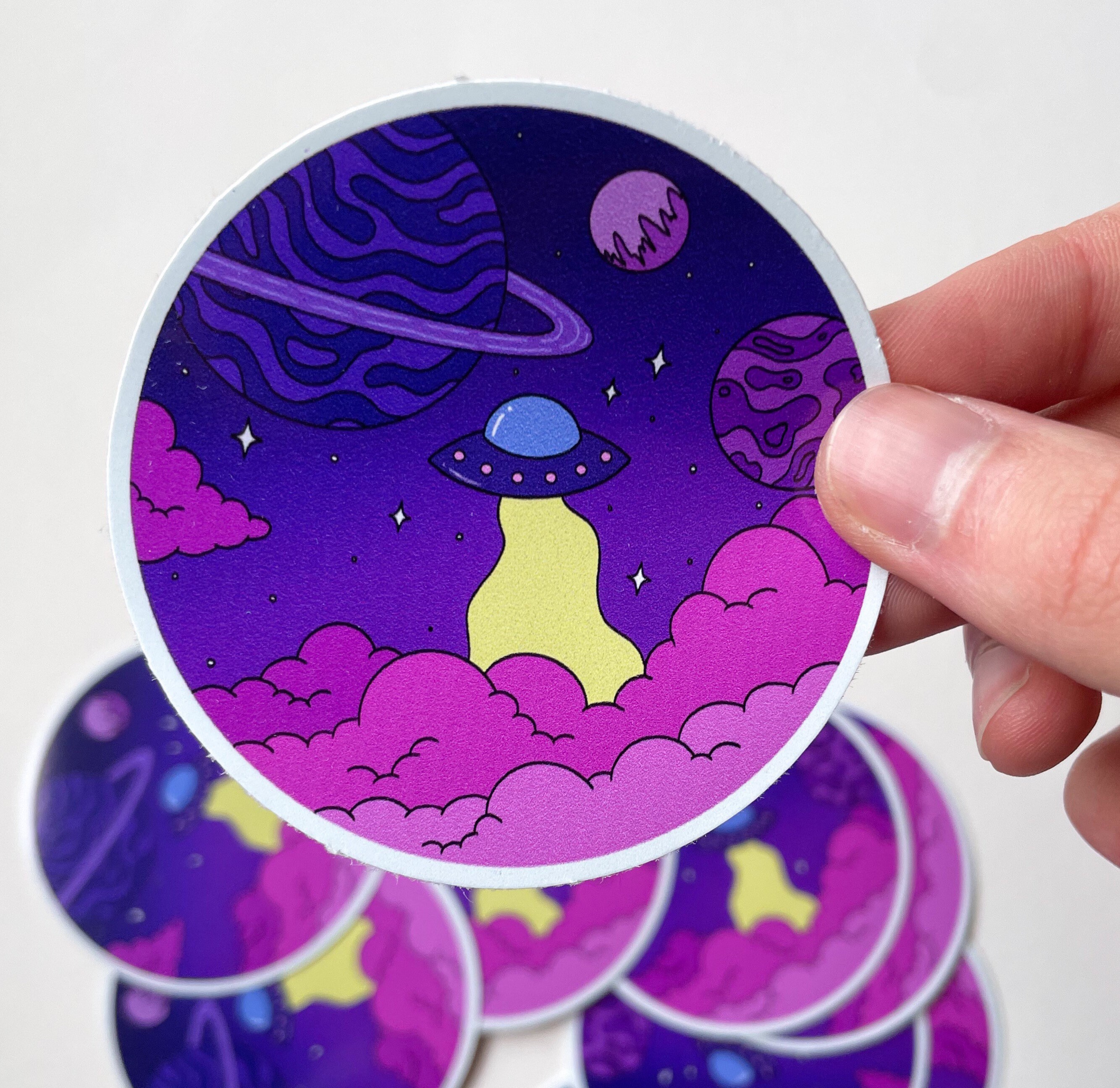 Trippy Ufo Sticker /purple Sky Version - Etsy
