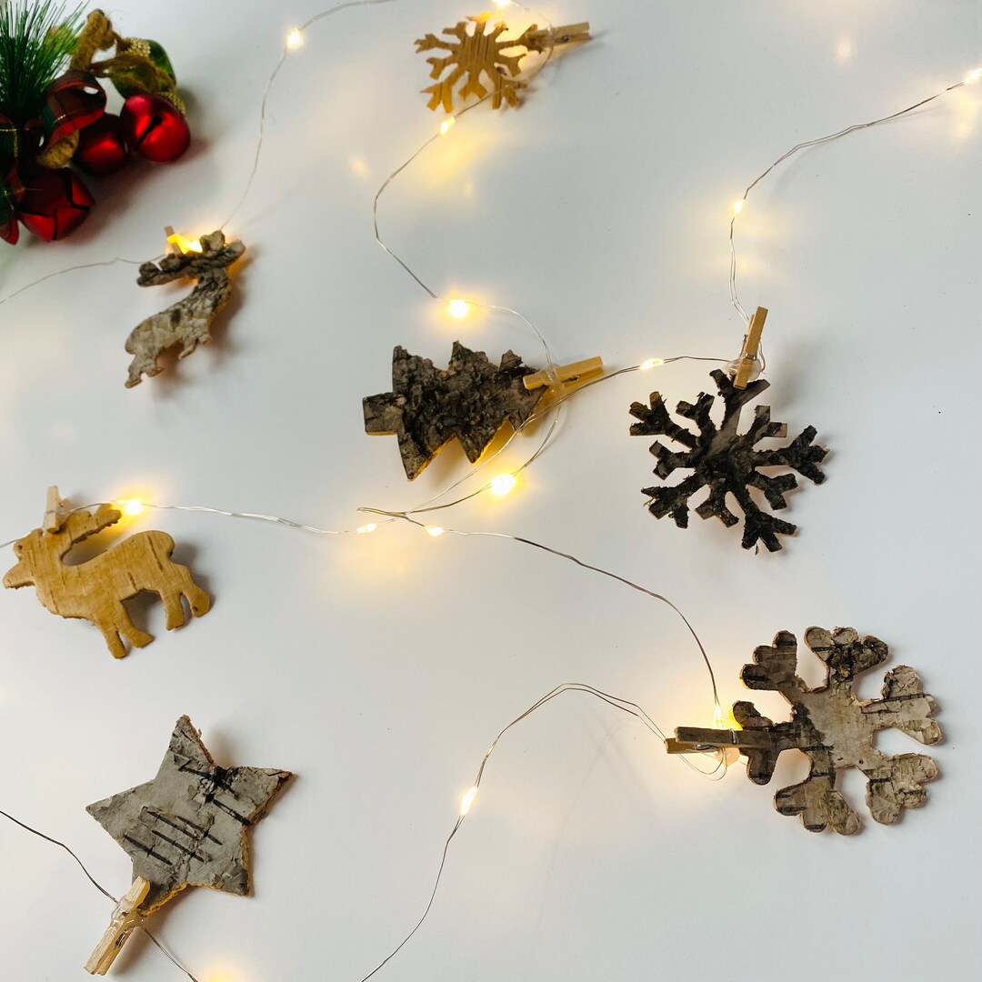 Rustic Wood Christmas Garland Lights: Battery Operated Holiday Decor - Etsy