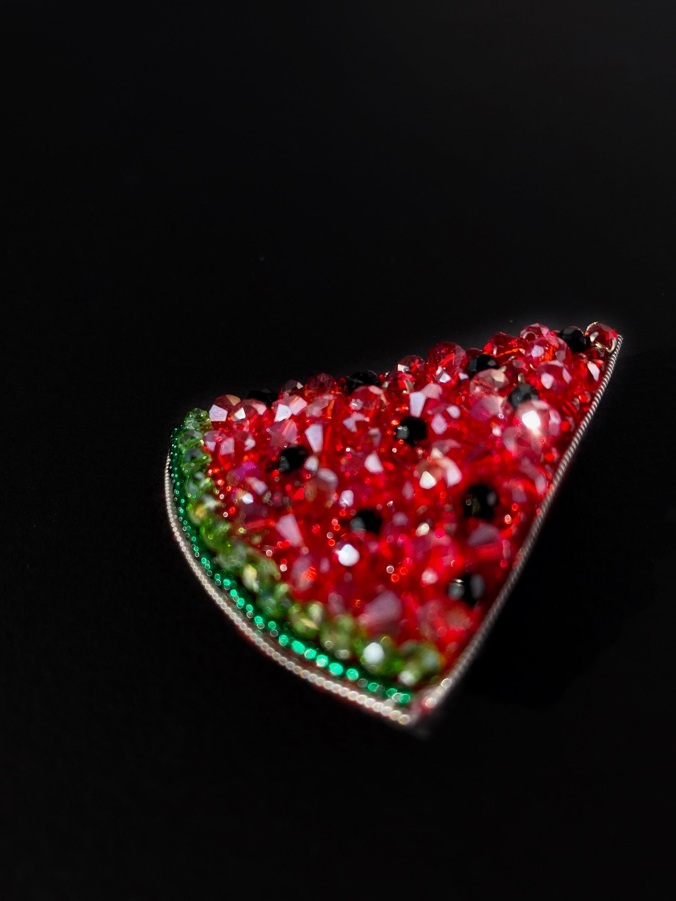 Red Watermelon Brooch With Crystals, Sparkly Beaded Embroidery Brooch ...