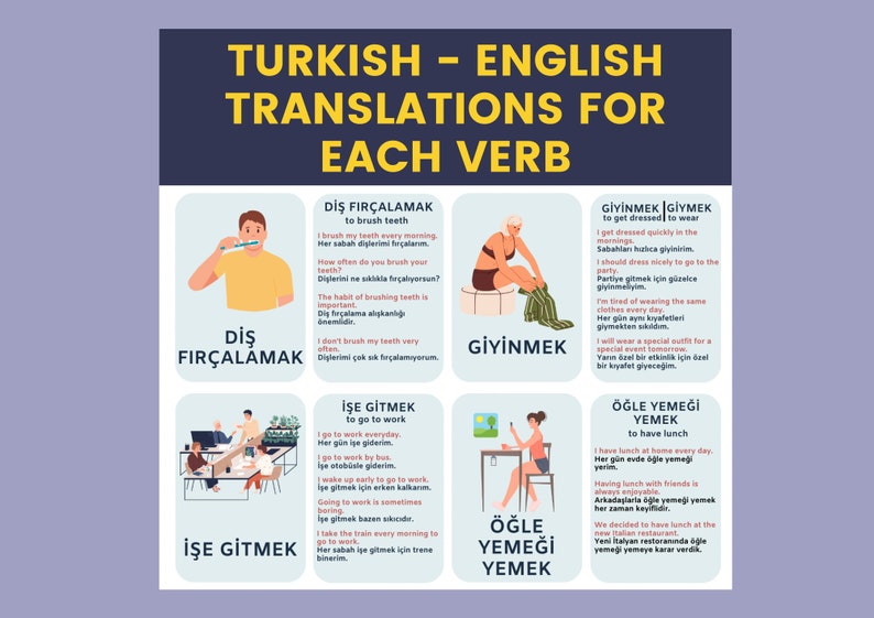 Learn Turkish Verbs With Ease: 40 Verbs & +200 Example Sentences - Etsy