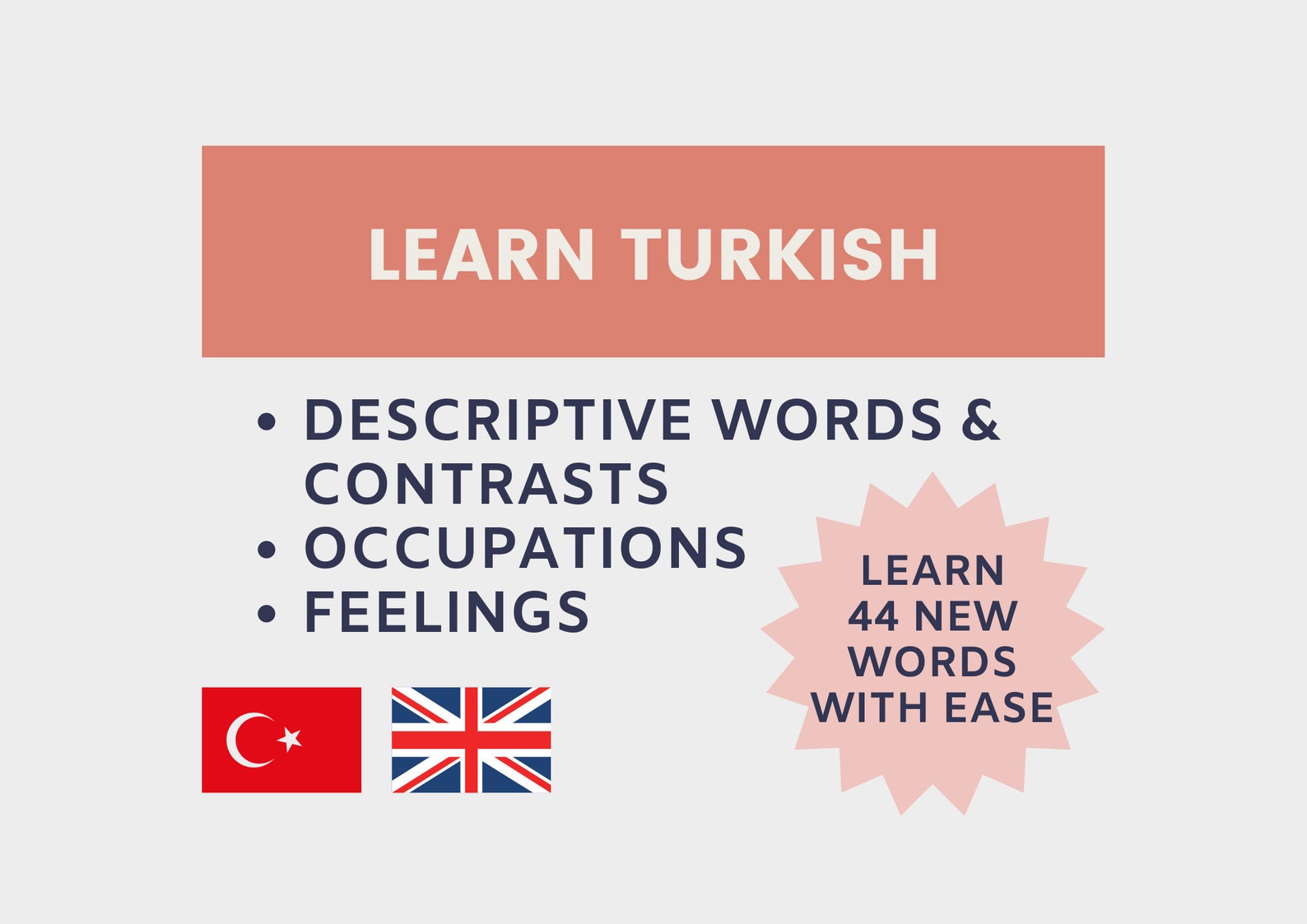 Learn Turkish Bundle | Turkish Professions | Turkish Adjectives ...