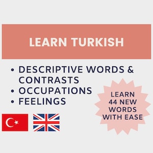 Learn Turkish Bundle | Turkish Professions | Turkish Adjectives ...