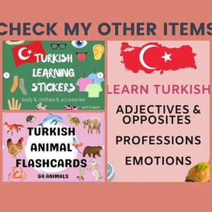 Learn Turkish Bundle | Turkish Professions | Turkish Adjectives ...
