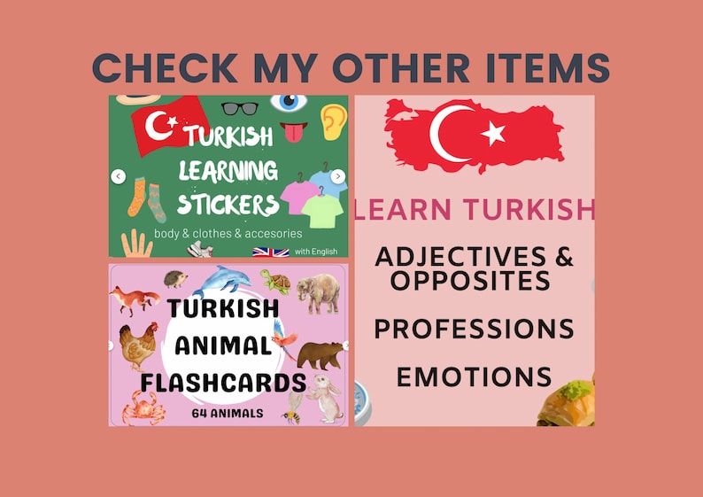 Learn Turkish Bundle | Turkish Professions | Turkish Adjectives ...