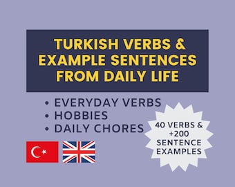 Learn Turkish Verbs With Ease: 40 Verbs & 200 Example Sentences - Etsy