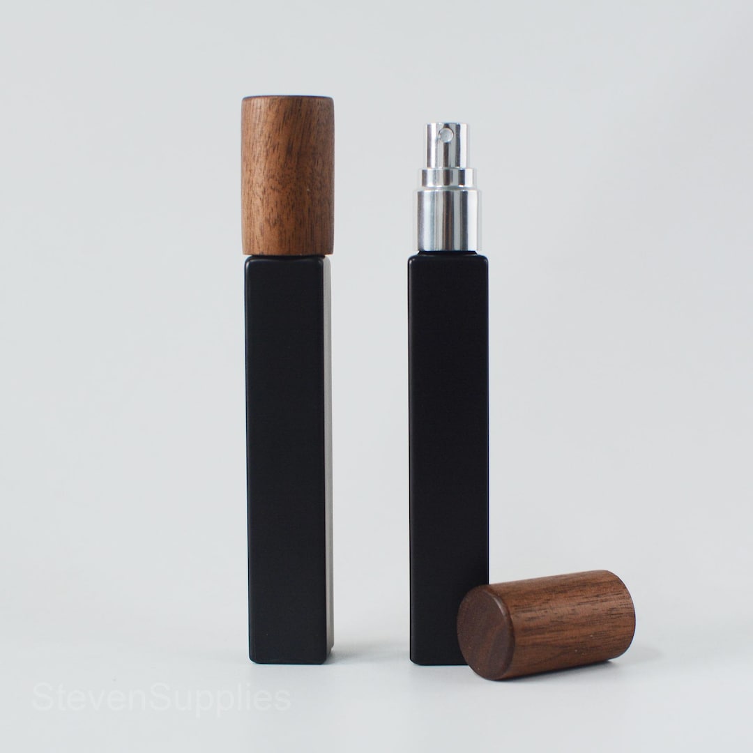 10ml Square Natural Spray Tubes Matte Black Glass Wooden Cap MINI ...
