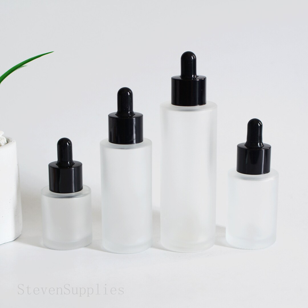 30~100ml Frosted Glass Bottles With Black Caps Empty Tincture Bottles ...