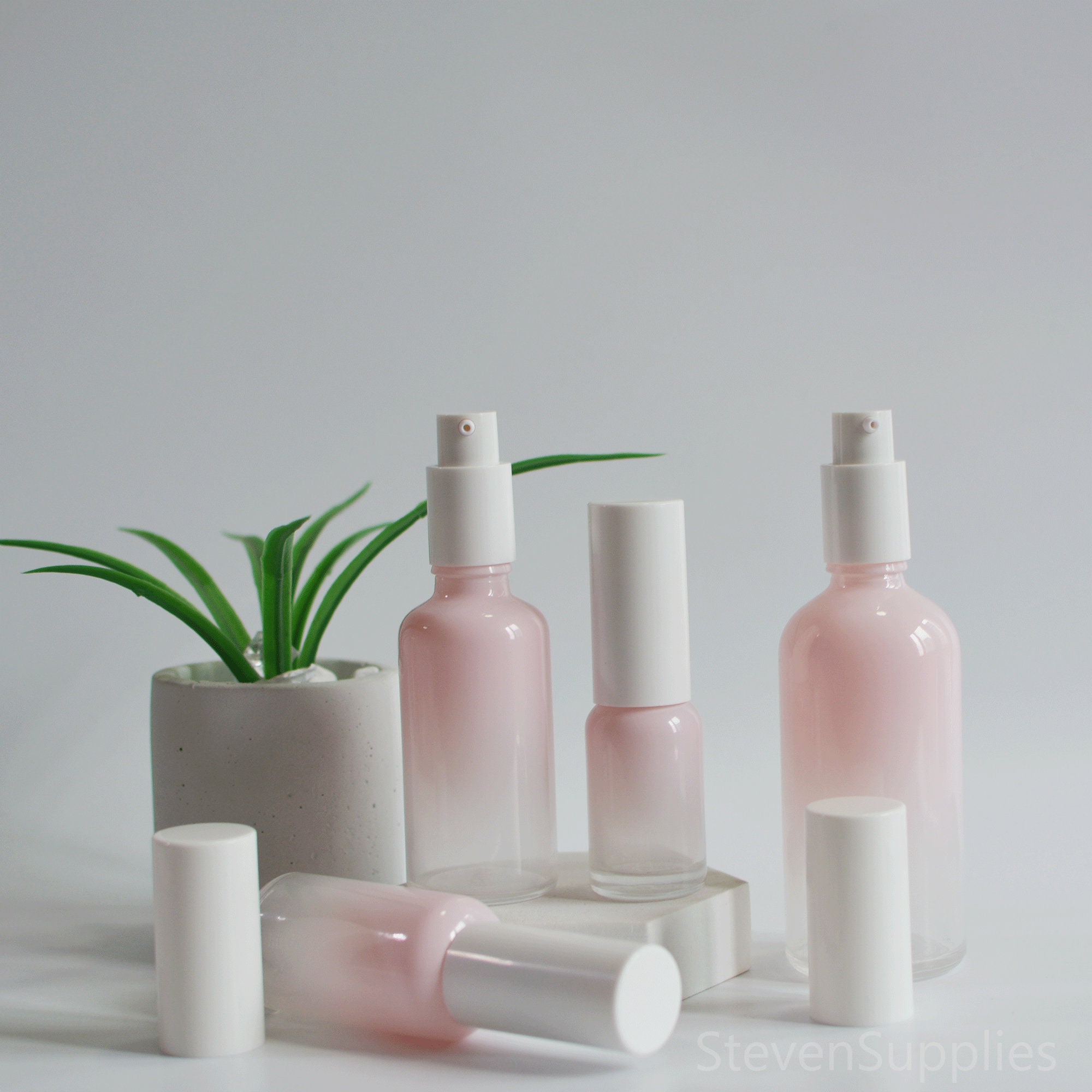 1-100pcs 15ml-100ml Gradient Pink Glass Lotion Pump Bottle - Etsy