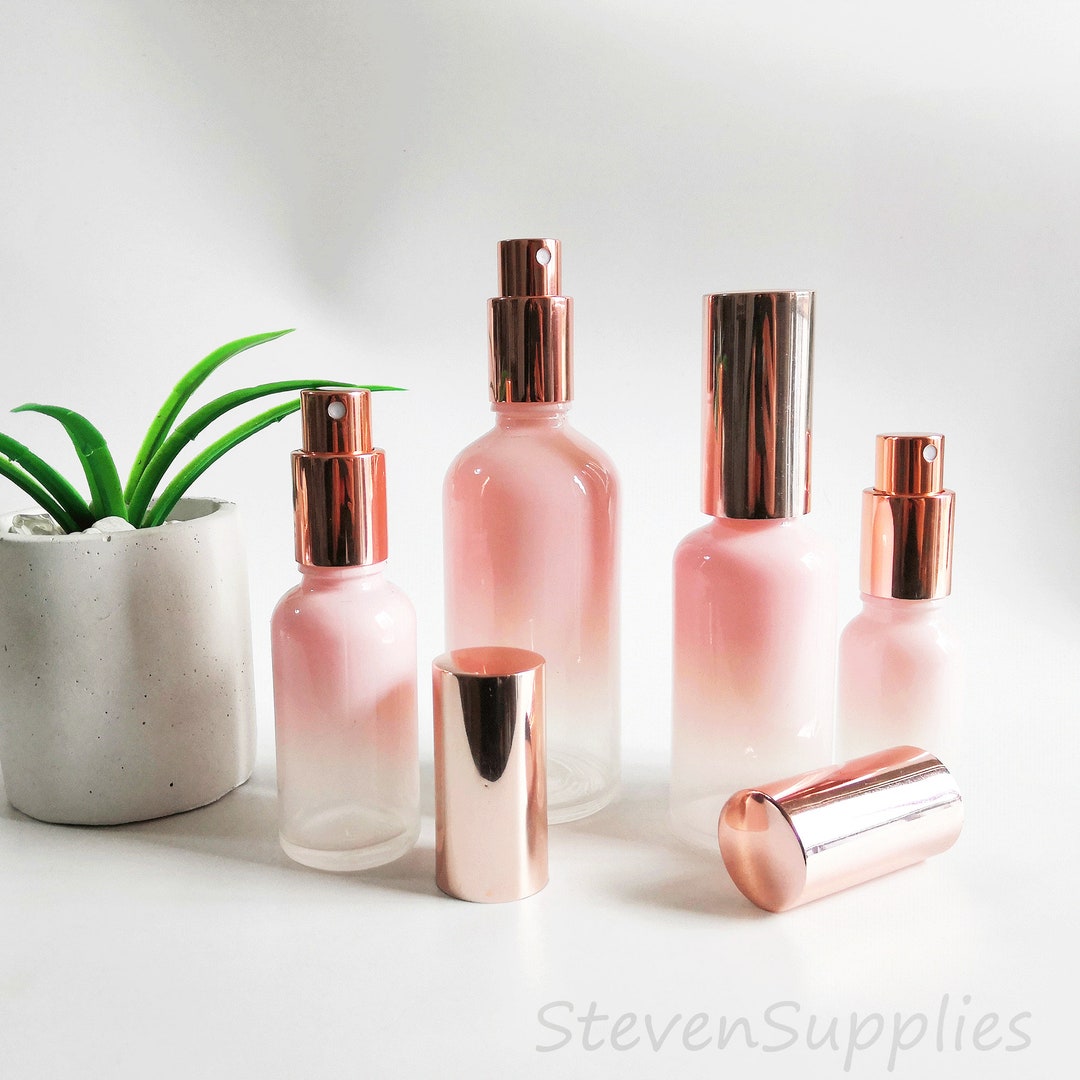 15~ 100ml Gradient Pink Glass Spray Bottle With Rose Gold Cap Perfume ...