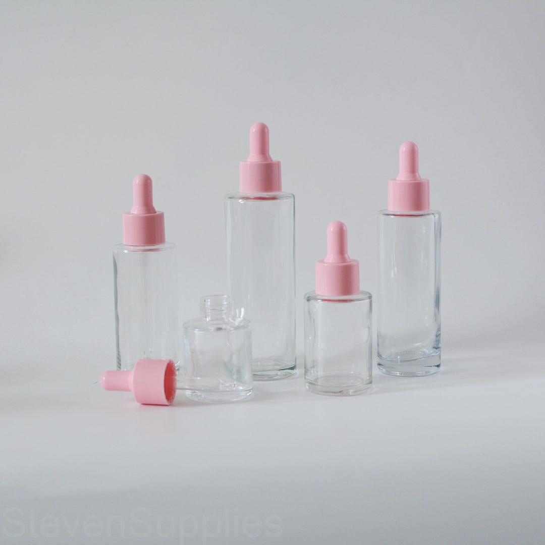 20~100ml Clear Glass Bottles Pink Caps Empty Tincture Bottles for ...