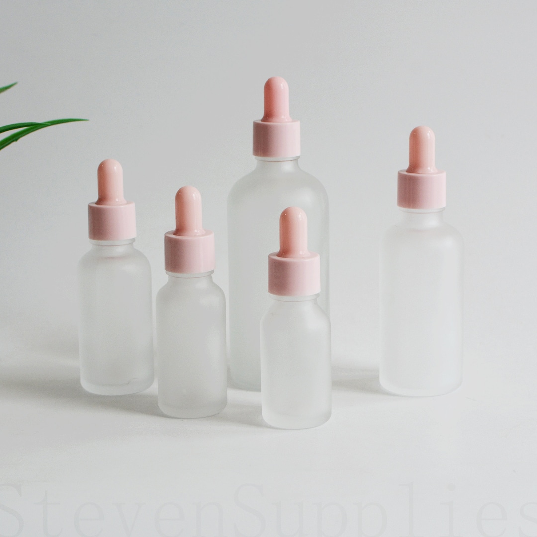 5ml-100ml Frosted Glass Dropper Bottle With Pink Dropper Empty Perfume ...