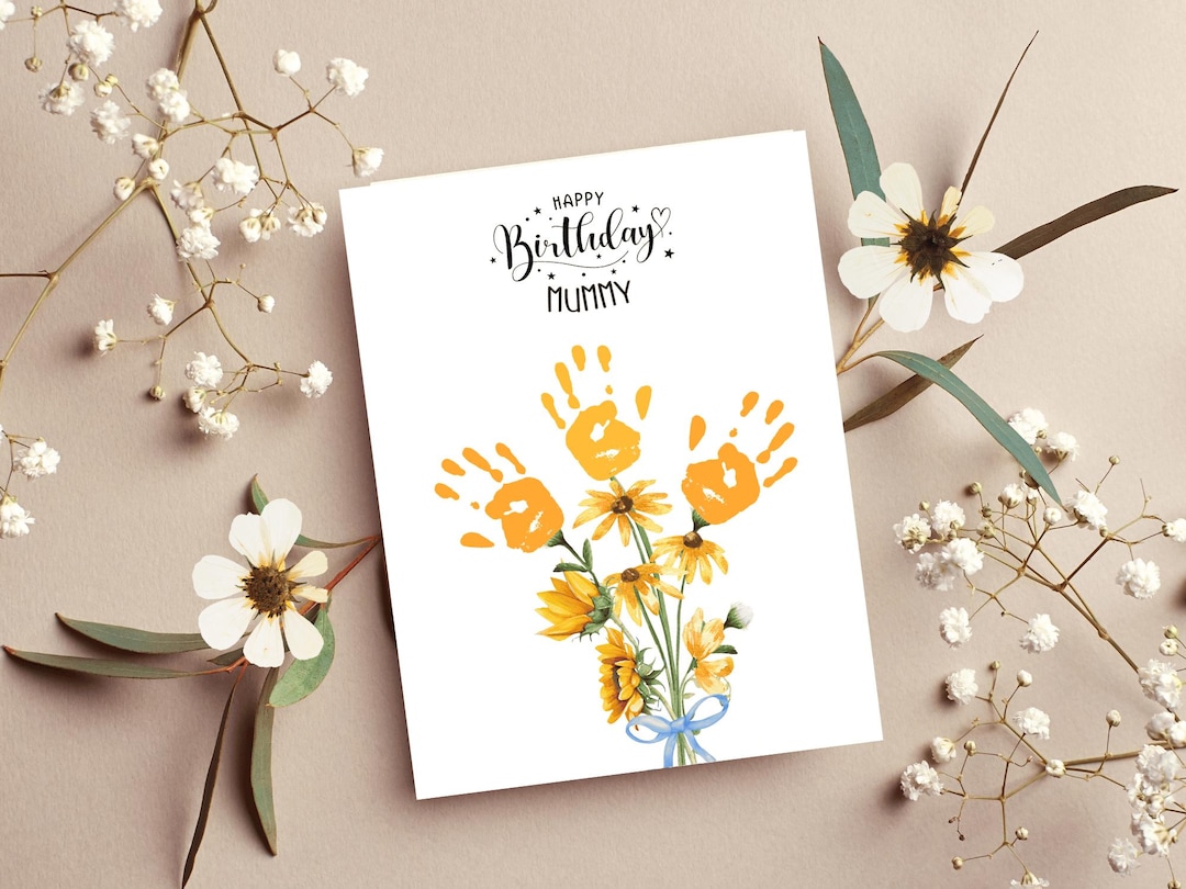 Happy Birthday Mummy Handprint Card, Printable Flower Card, Gifts for ...