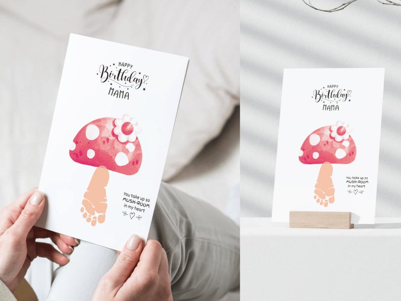 Handprint Mushroom Birthday Card for Mom: Keepsake Art (canva Template ...