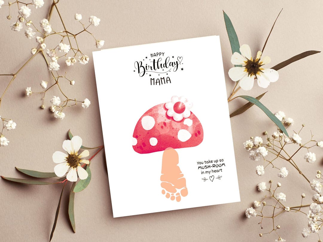 Handprint Mushroom Birthday Card for Mom: Keepsake Art (canva Template ...