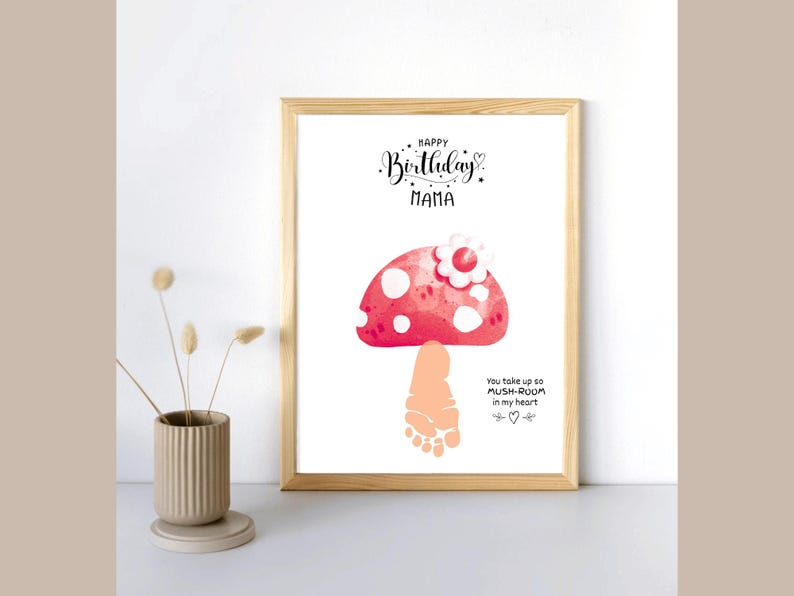 Handprint Mushroom Birthday Card for Mom: Keepsake Art (canva Template ...