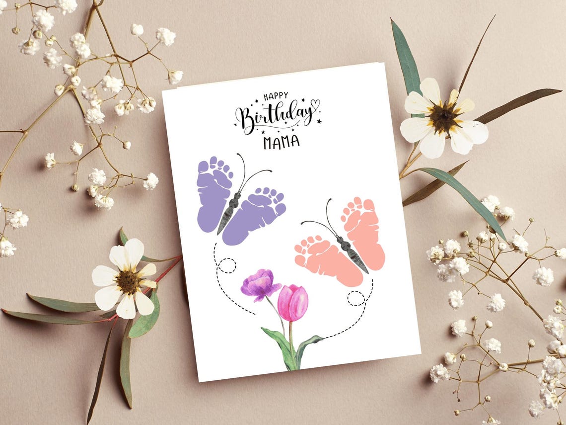 Butterfly Printable Art Card, Mummy Birthday Handprint Card, Gifts for ...