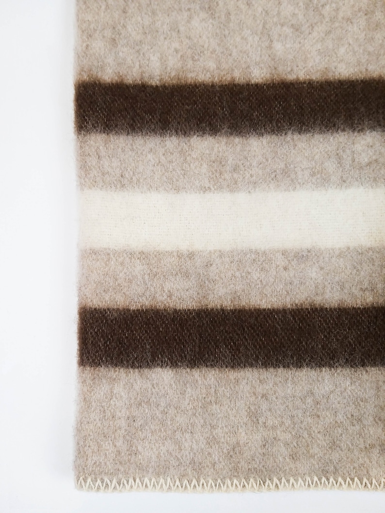 Cream Beige Wool and Cotton Throw, Brown and White Trapper Wool Blanket ...