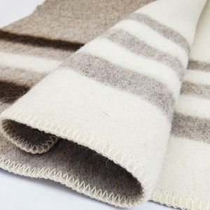 Cream Beige Wool and Cotton Throw, Brown and White Trapper Wool Blanket ...