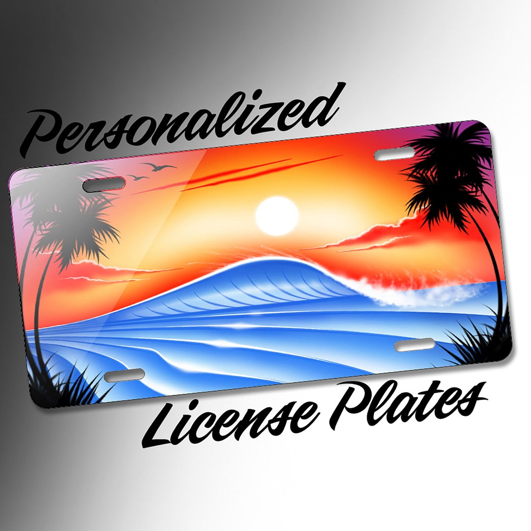 Palms Sunset AT1019 Airbrush License Plates Personalized Custom Auto ...
