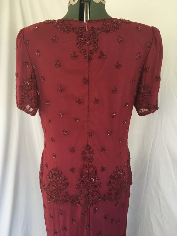 Floor-length burgundy beaded dress, red formal gown, … - Gem