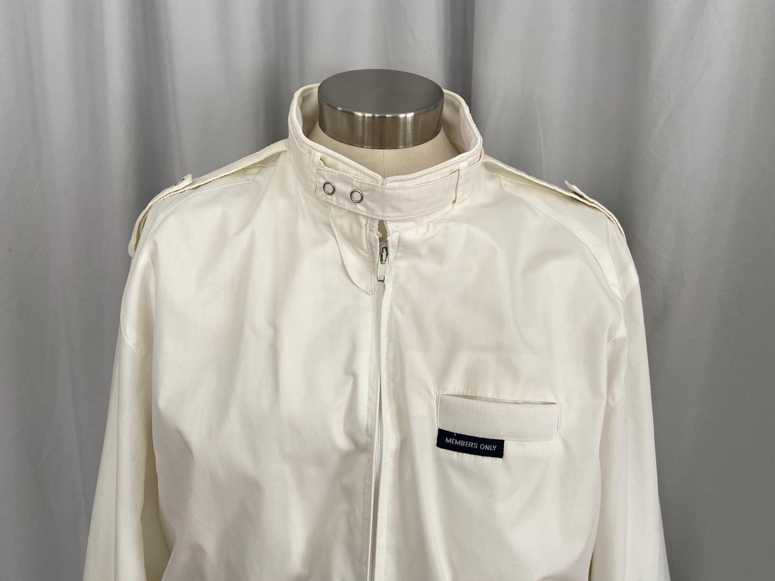 White 1980s Member's Only Jacket, 1980s Lightweight Jacket With Snaps ...