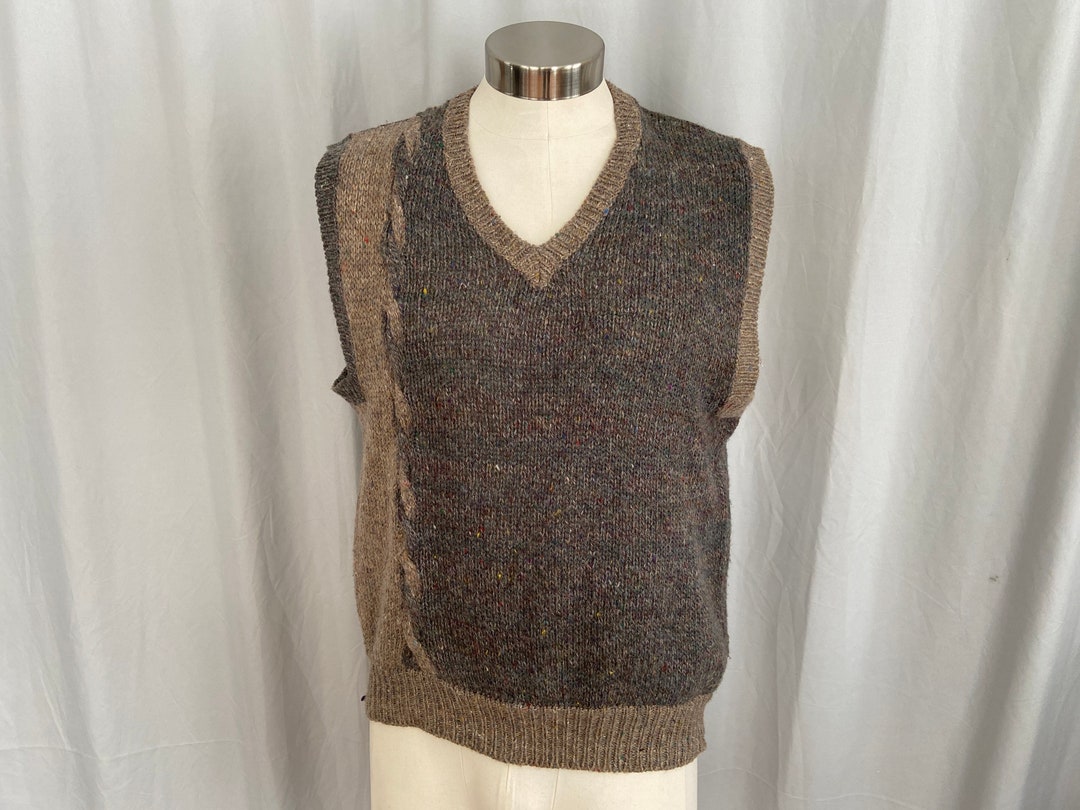 Gray Brown Mens Cable Knit Sweater Vest, Vintage Dad / Grandpa Vest ...