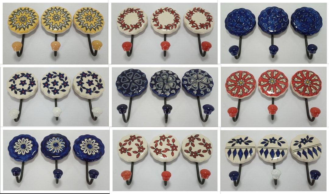 Handmade Ceramic Wall Hooks, Hand Painted Wall Hook, Decorative Wall ...