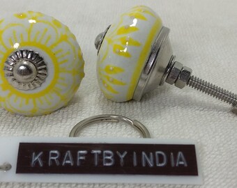 Yellow Color Leaf Design Ceramic Knobs Handpainted Kitchen - Etsy