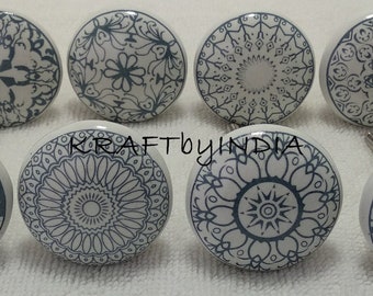 Grey & White Ceramic Knobs Kitchen Cabinet Drawer Knobs Hardware Knobs Handmade Knobs Cabinet ...