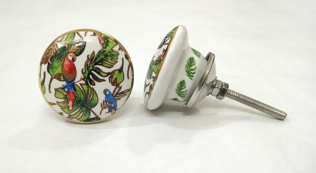 Parrot Print Golden Ceramic Knobs Kitchen Cabinet Drawer Knobs Cupboard ...
