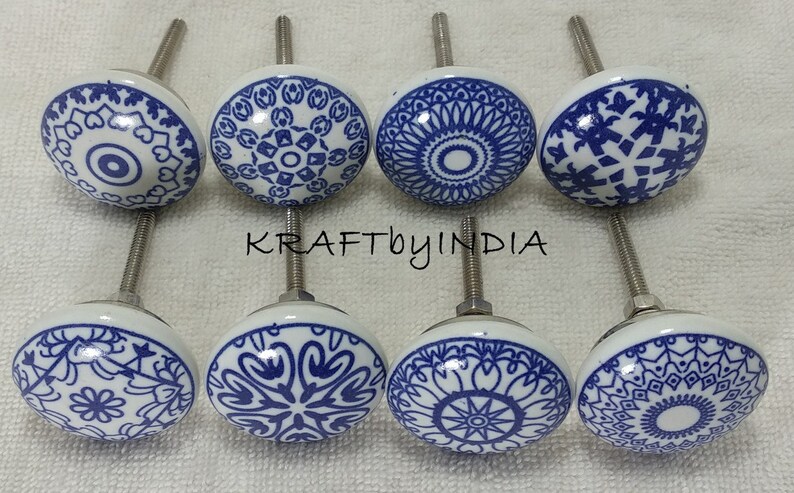 Blue and White Flat Ceramic Knobs Kitchen Cabinet Drawer Knobs - Etsy Australia