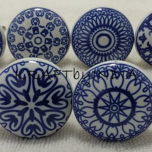 Blue and White Flat Ceramic Knobs Kitchen Cabinet Drawer Knobs Hardware Knobs Drawer Pulls ...