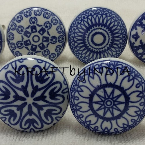Blue and White Flat Ceramic Knobs Kitchen Cabinet Drawer Knobs - Etsy Australia