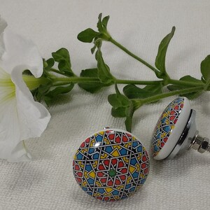 Multicolor Flat Ceramic Knobs Kitchen Cabinet Drawer Knobs Handmade Knobs Vintage Knobs Door ...