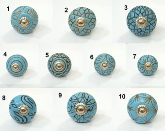 Sky Blue Color Ceramic Knobs Vintage Ceramic Door Knobs Kitchen Cabinet Knobs Drawer Pulls ...