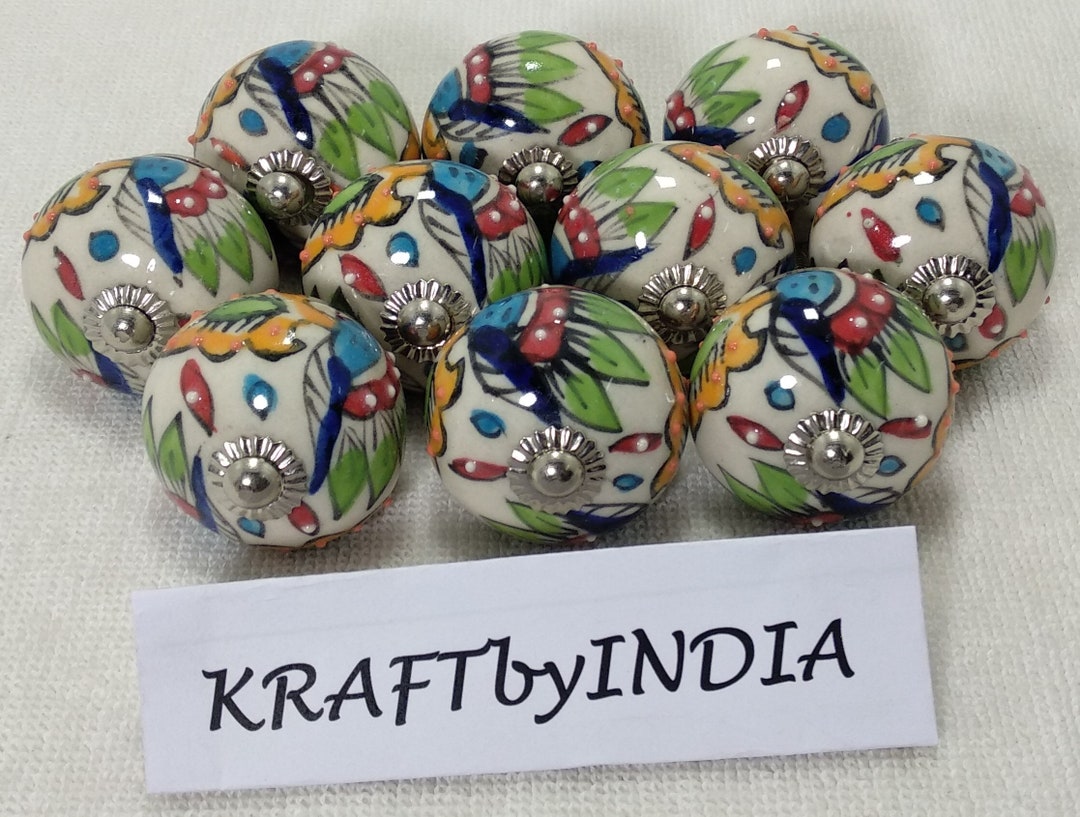 Multicolor Emboss Design Ceramic Door Knobs Handpainted Kitchen Cabinet ...