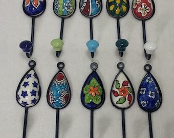 Multicolor Ceramic Hooks Handpainted Hooks Bathroom Hooks Decorative ...