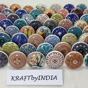 Assorted Multicolor Flat Ceramic Door Knobs Kitchen Cabinet Drawer Knobs Vintage Knobs Ceramic ...