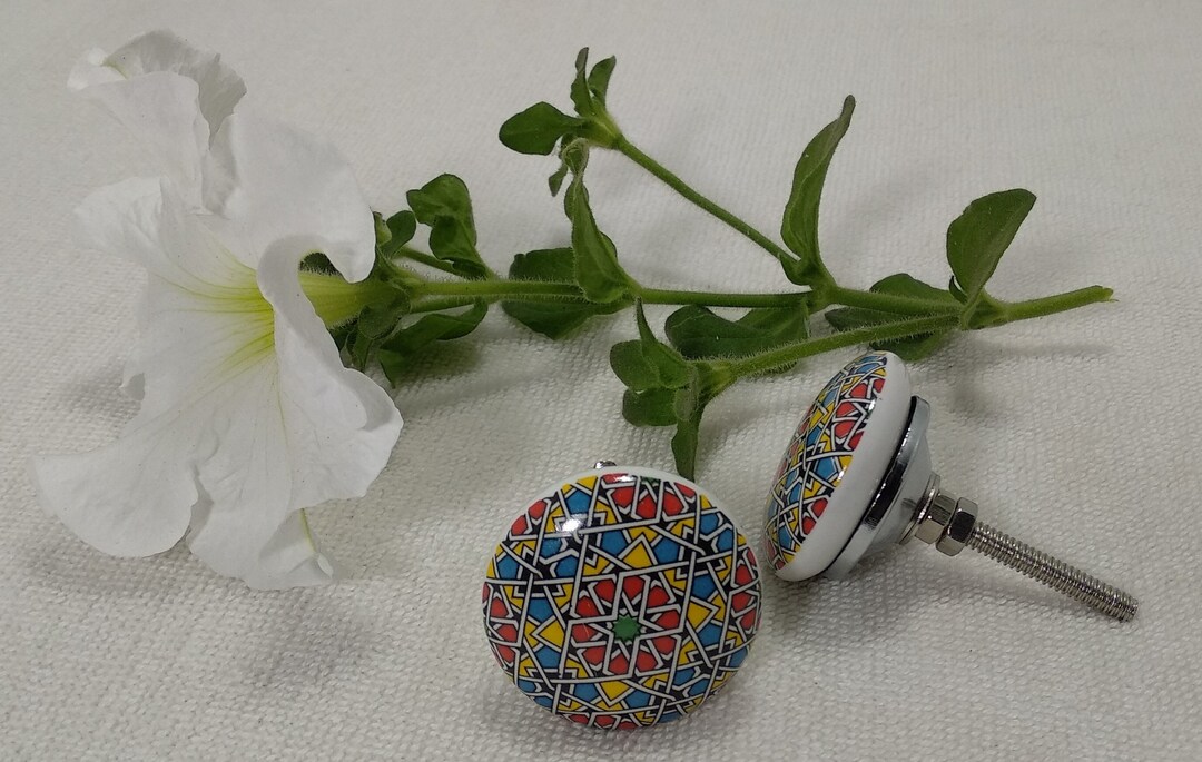 Multicolor Flat Ceramic Knobs Kitchen Cabinet Drawer Knobs Handmade Knobs Vintage Knobs Door ...