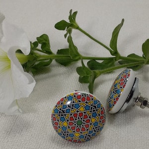 Multicolor Flat Ceramic Knobs Kitchen Cabinet Drawer Knobs Handmade Knobs Vintage Knobs Door ...
