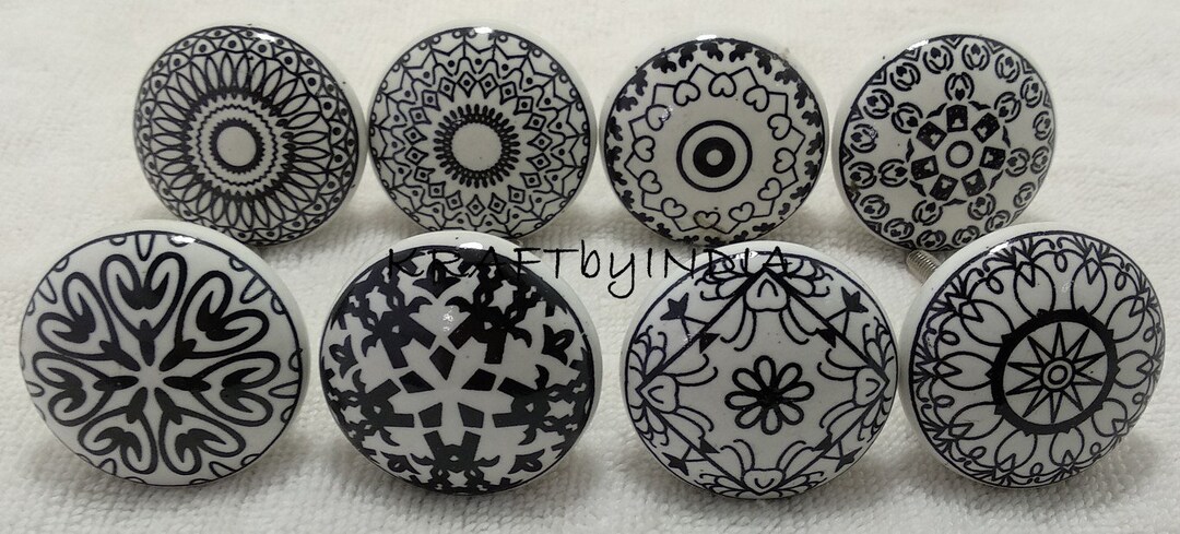 Black and White Flat Ceramic Knobs Kitchen Cabinet Drawer Knobs Hardware Knobs Drawer Pulls ...