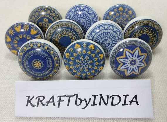 Flat Ceramic Door Knobs Kitchen Cabinet Drawer Knobs Vintage | Etsy