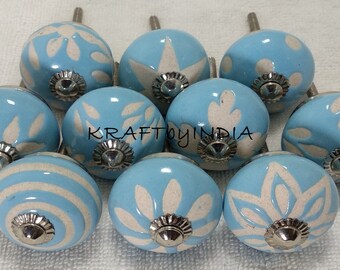 Sky Blue Color Ceramic Knobs Vintage Ceramic Door Knobs Kitchen Cabinet Knobs Drawer Pulls ...