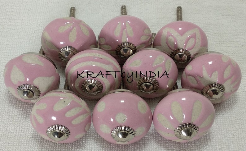 Pink Ceramic Door Knobs Handpainted Kitchen Cabinet Drawer - Etsy