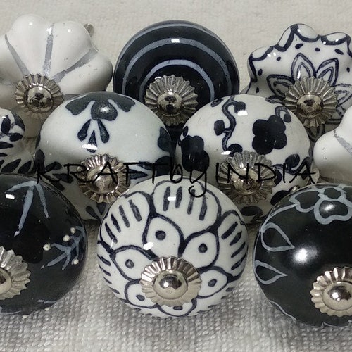 Black & White Ceramic Knobs Kitchen Cabinet Drawer Knobs - Etsy