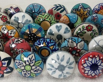 Flat Ceramic Knobs Kitchen Cabinet Drawer Knobs Cupboard Knobs Hardware Knobs Handmade Knobs ...
