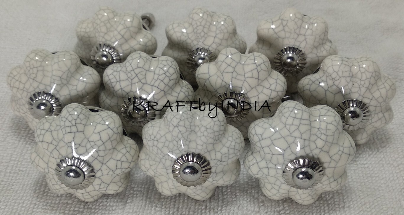 Cream Crackle Ceramic Door Knobs Hand-painted Kitchen Cabinet - Etsy UK